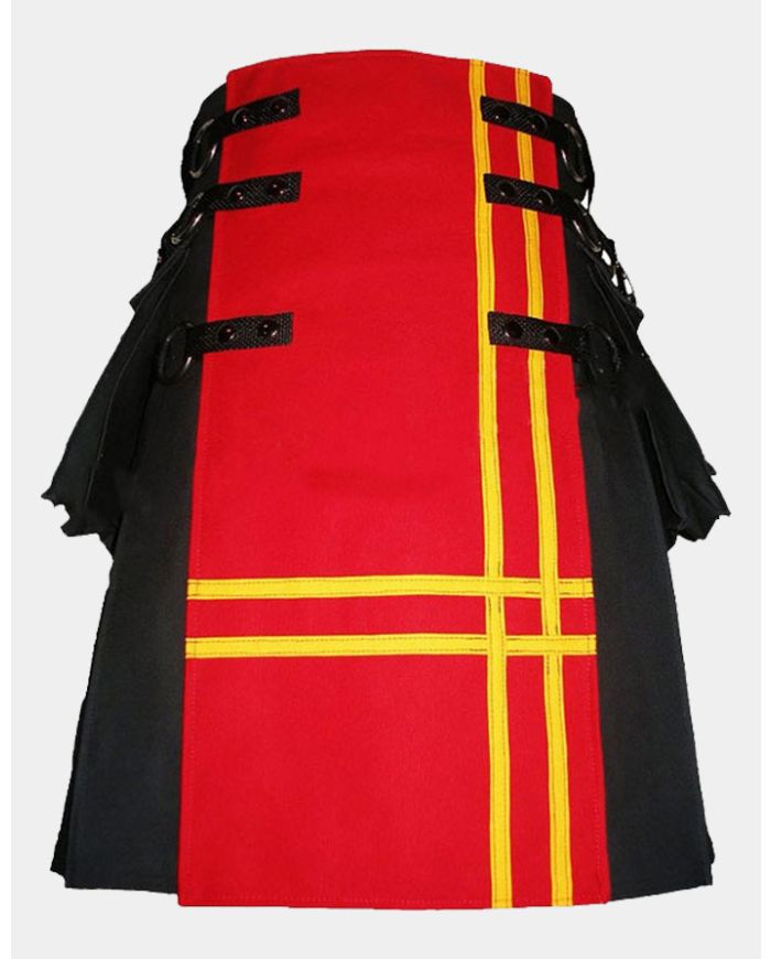 Black Canvas Red Front Yellow Double Cross Design Kilt