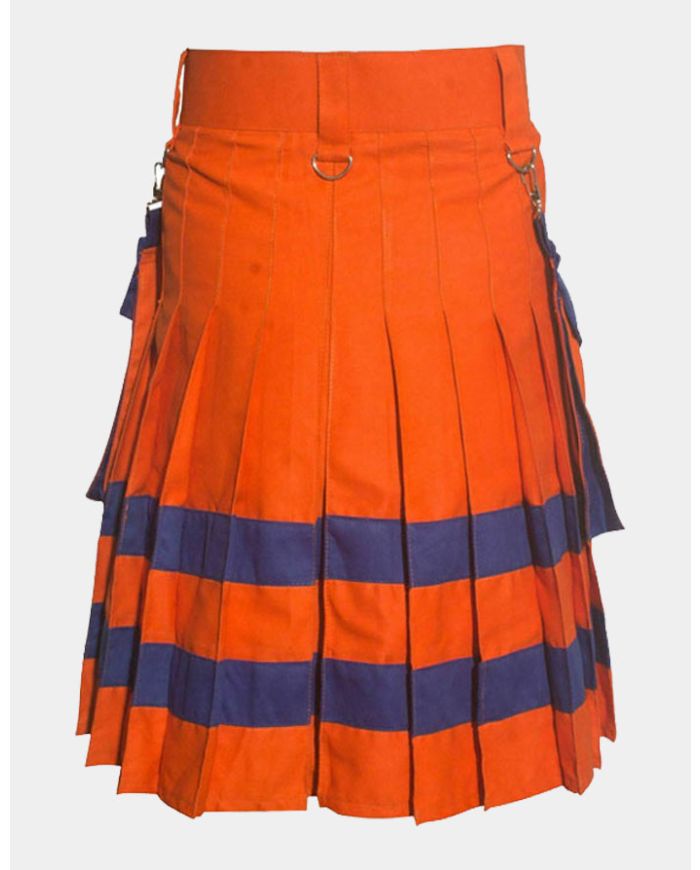 Orange Utility Kilt with blue Lines